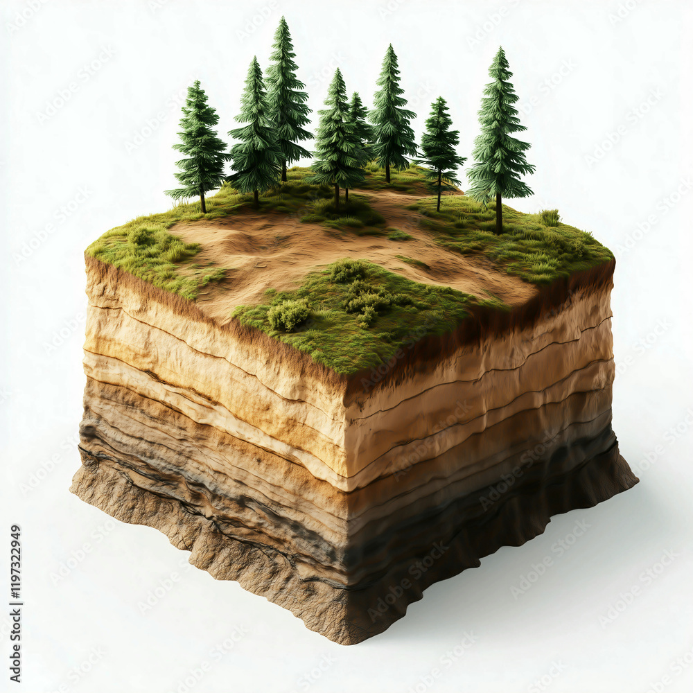 Relaxing natural landscape with lush trees showcasing layers of soil ...