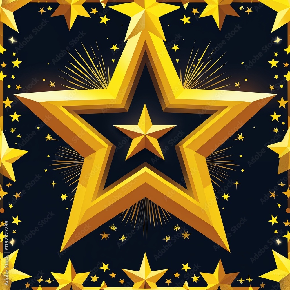Bright yellow star frame in yellow star border frame pattern background ...