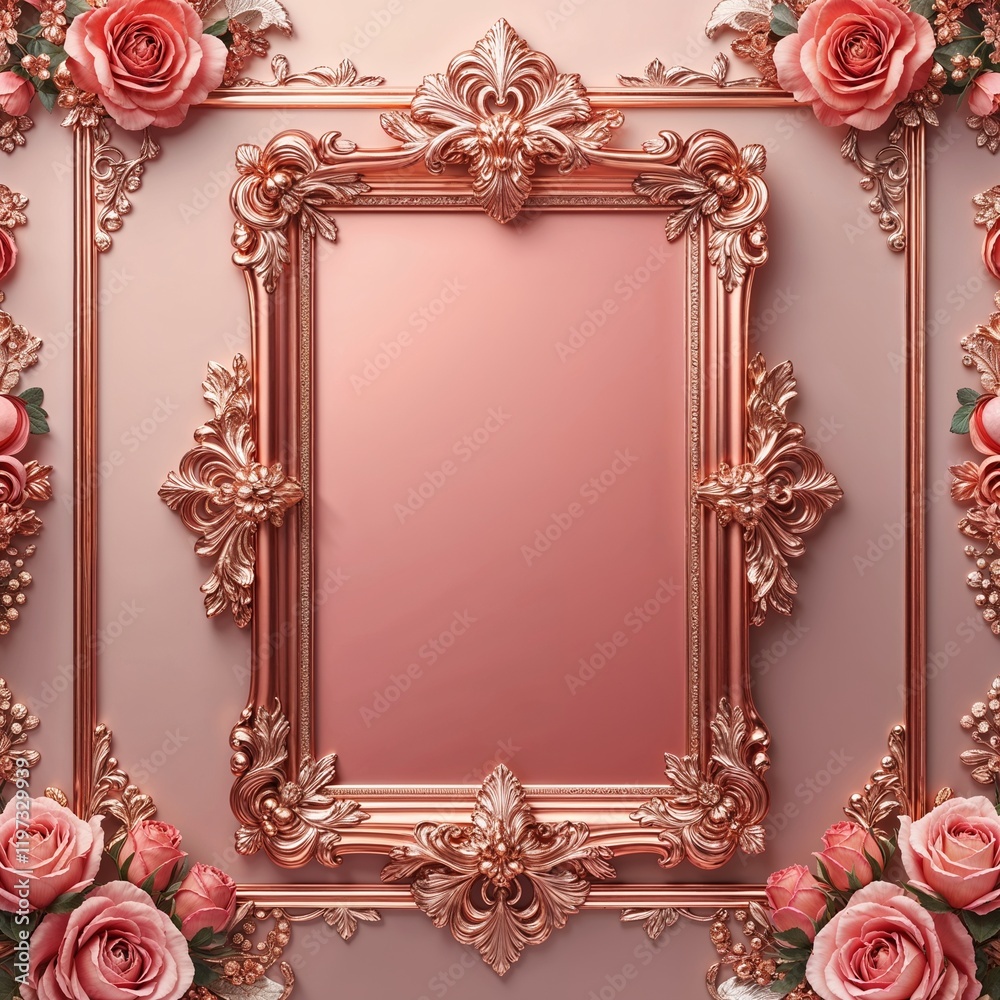 Elegant rose gold frame in rose gold border frame pattern background ...