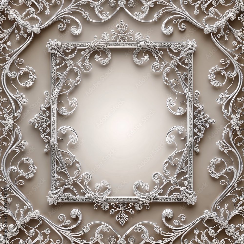 Elegant silver filigree swirls wrapping around the frame for a refined ...