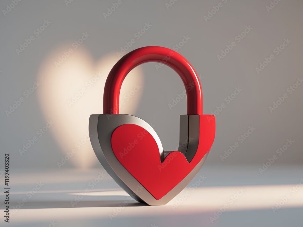Heart symbolized by a lock in red color representing love and security ...