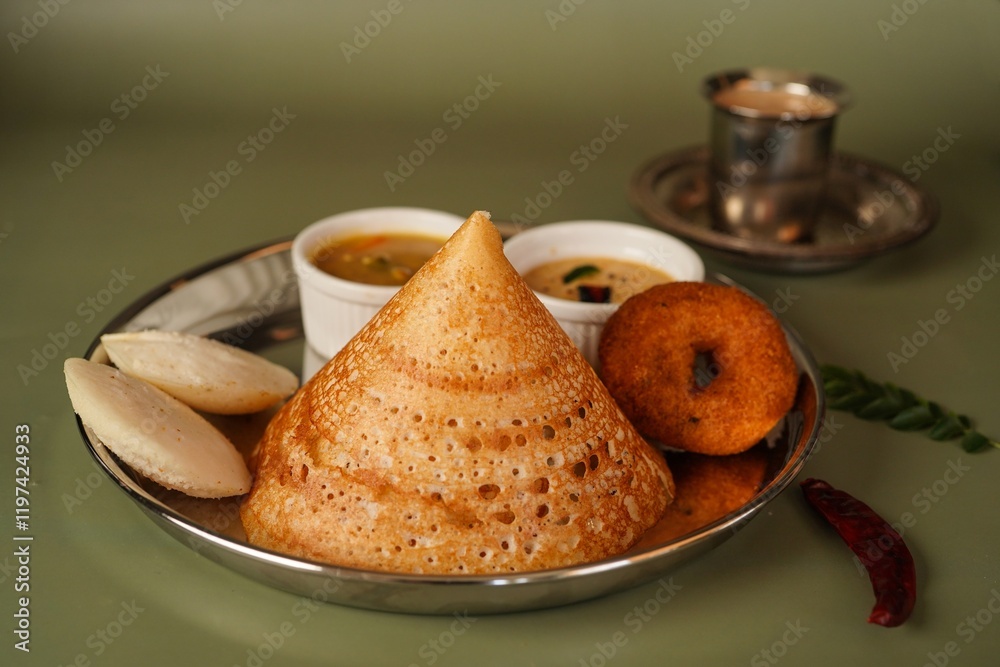 Homemade Triangle Dosa served with chutney sambar idli and vada | South ...