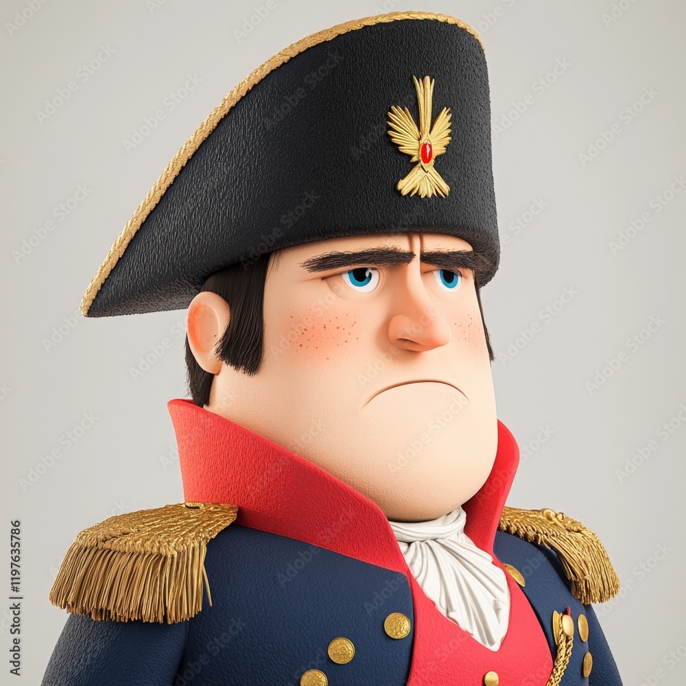 Cartoon Napoleonic General, Serious Expression, 3D Render Stock ...