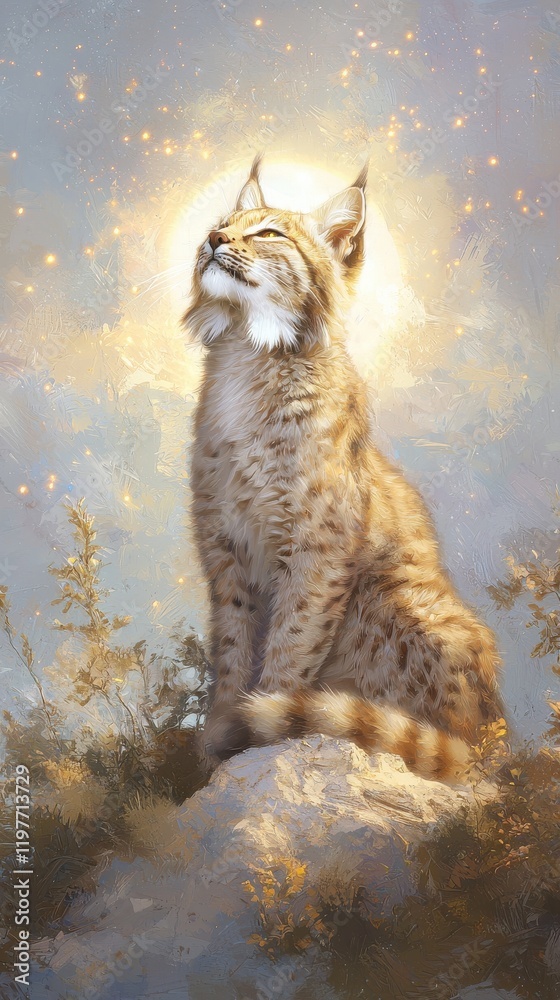Wild cats under moonlit skies enchanted landscape digital art nighttime ...