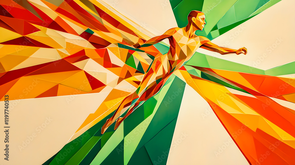Polygonal athlete in mid-leap, dynamic energy and speed for Los Angeles ...