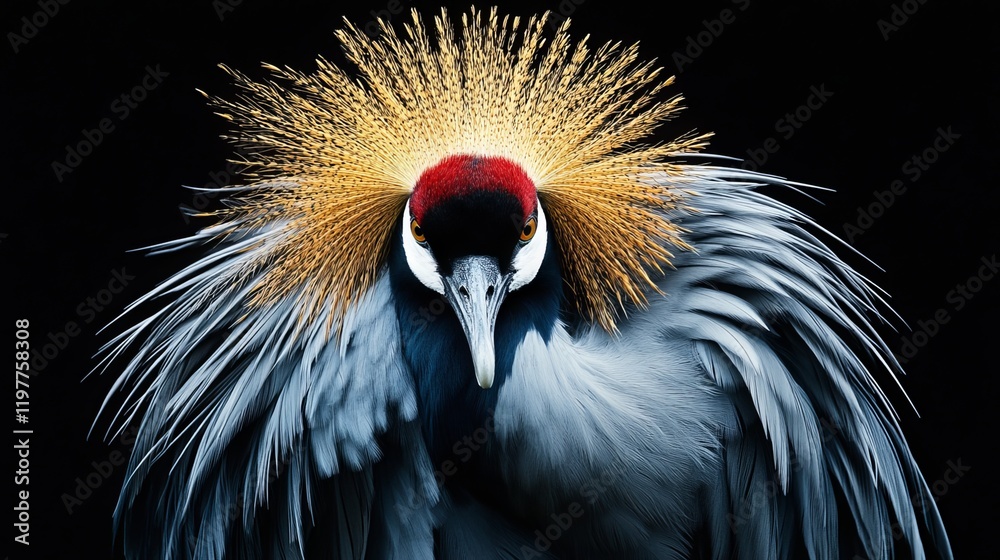 A close-up view of a grey crowned crane bird, a species native to sub ...