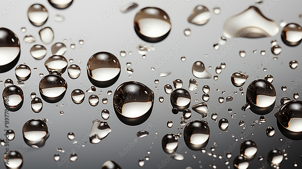 Rain transparent drops flow down the glass.Realistic wet condensation texture.Fresh water splash ...