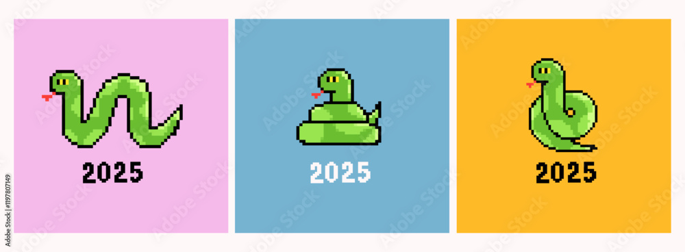 Green Snakes, various poses. Cute funny characters. Symbol of the new ...