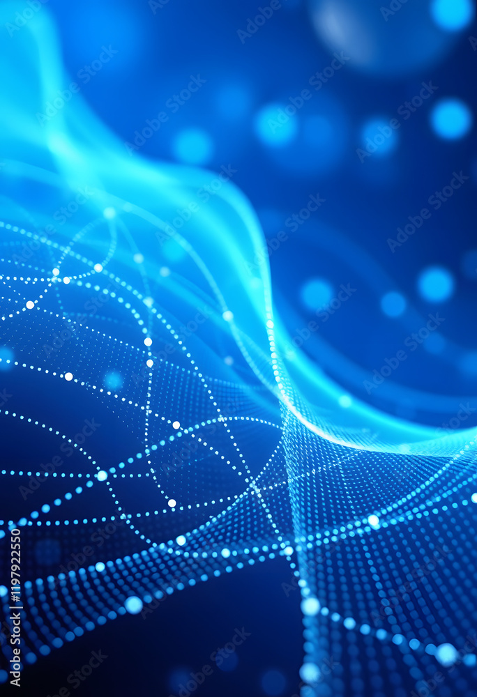 Blue cyberspace background with dot wave and weave lines for data and ...