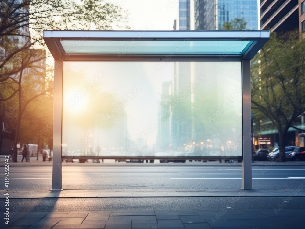 Bus Shelter Billboard Mockup Template with People Walking. Outdoor ...