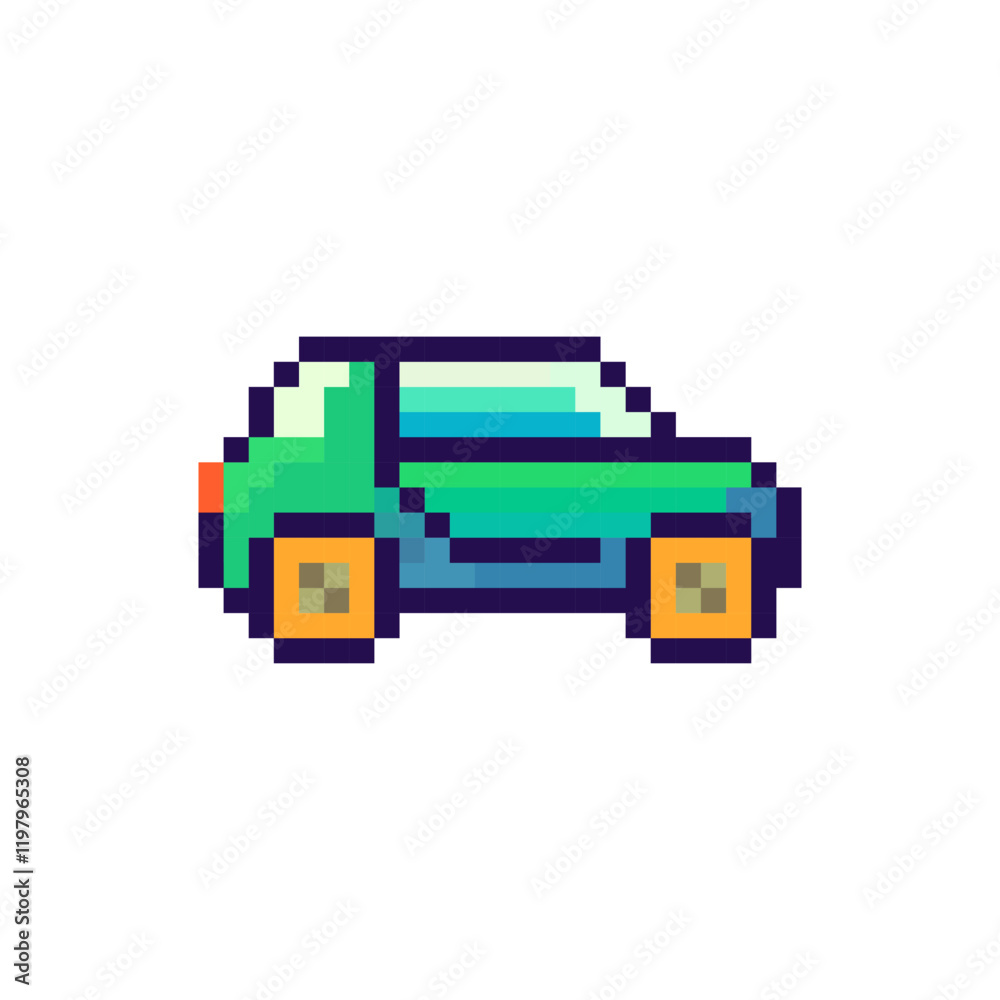 Pixel car. Electric car in pixel art style. Car logo in 8 bit style ...