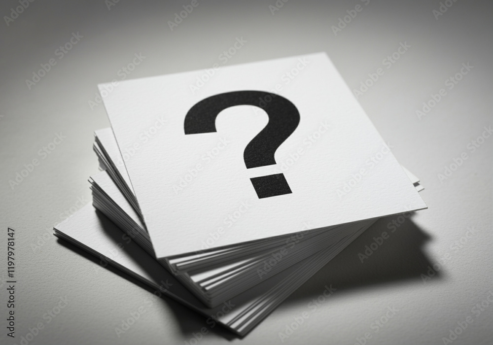 Question mark graphic design background on stacked paper sheets for ...