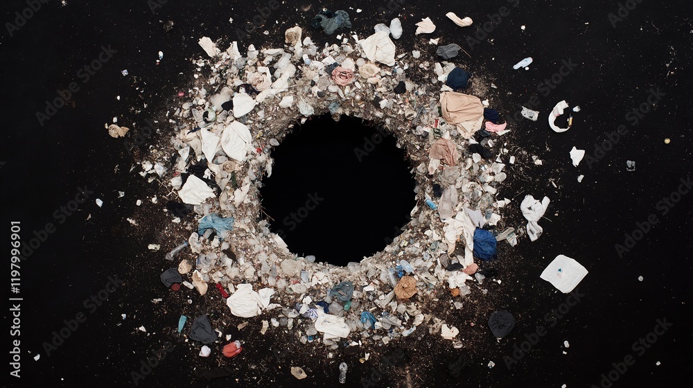 Massive ring of waste in dark water. Visualizing the environmental ...