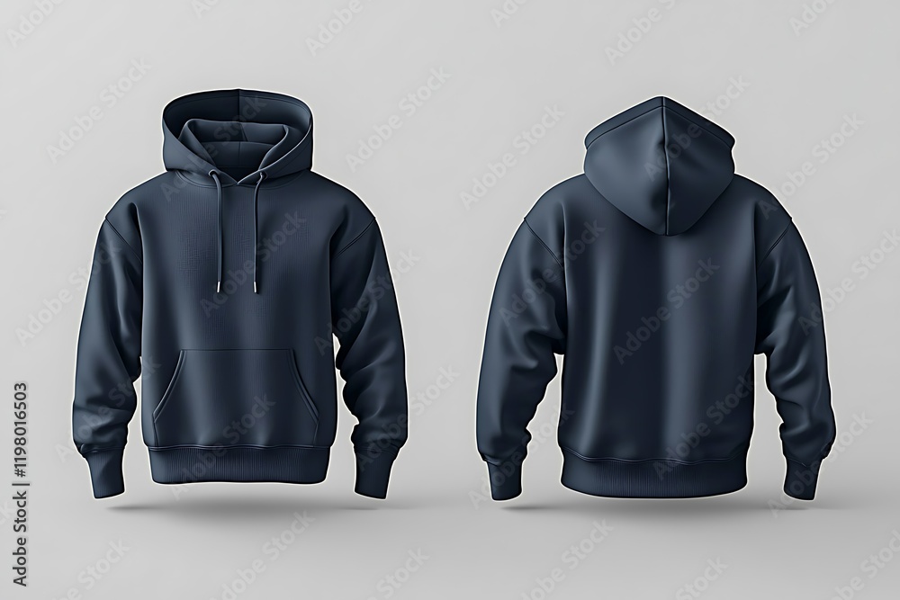Navy blue hoodie mockup set showcasing front and back views, ideal for ...
