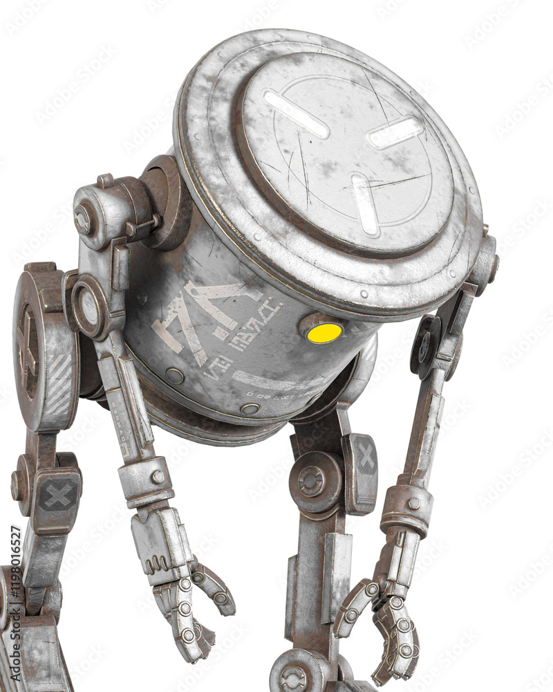 coolest robot is in bend over pose and also looking offline in white ...