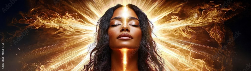 Ethereal Woman Surrounded by Golden Light Emitting Radiance and Energy ...
