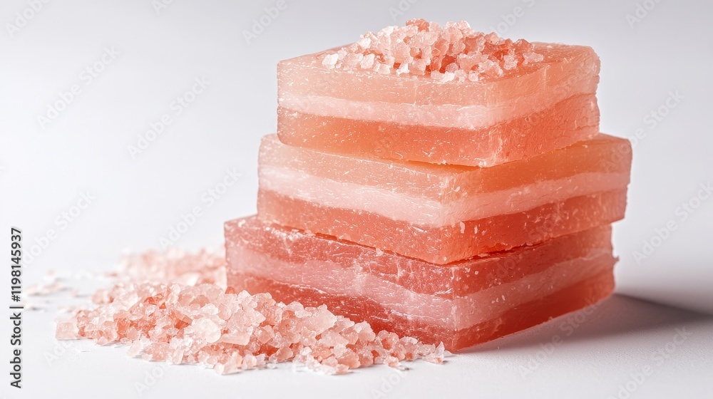 Close-up of salted lard with beautiful fat-meat gradients, white studio ...