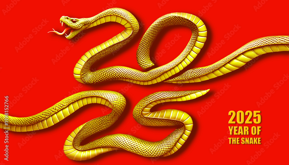 2025 Year of the Snake Golden Snake Design Stock Illustration | Adobe Stock