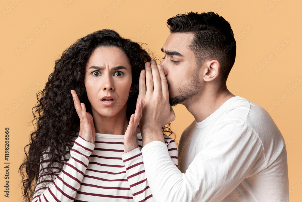 Big Secret. Young Arab Man Sharing Information With His Shocked ...