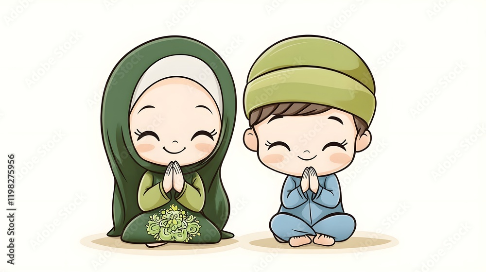 Muslim Children Praying Together Showing Respect and Faith Stock ...