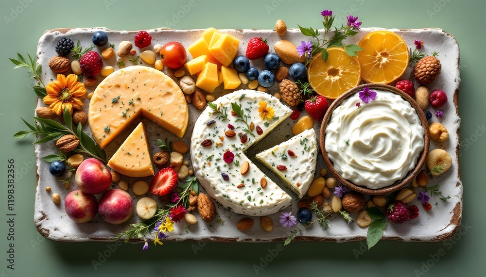 Artisanal vegan cheese platter with aged cashew, a symbol of plant ...