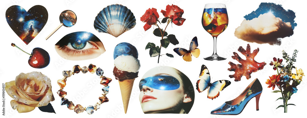 PNG Surreal collage with nature elements set, isolated on transparent ...