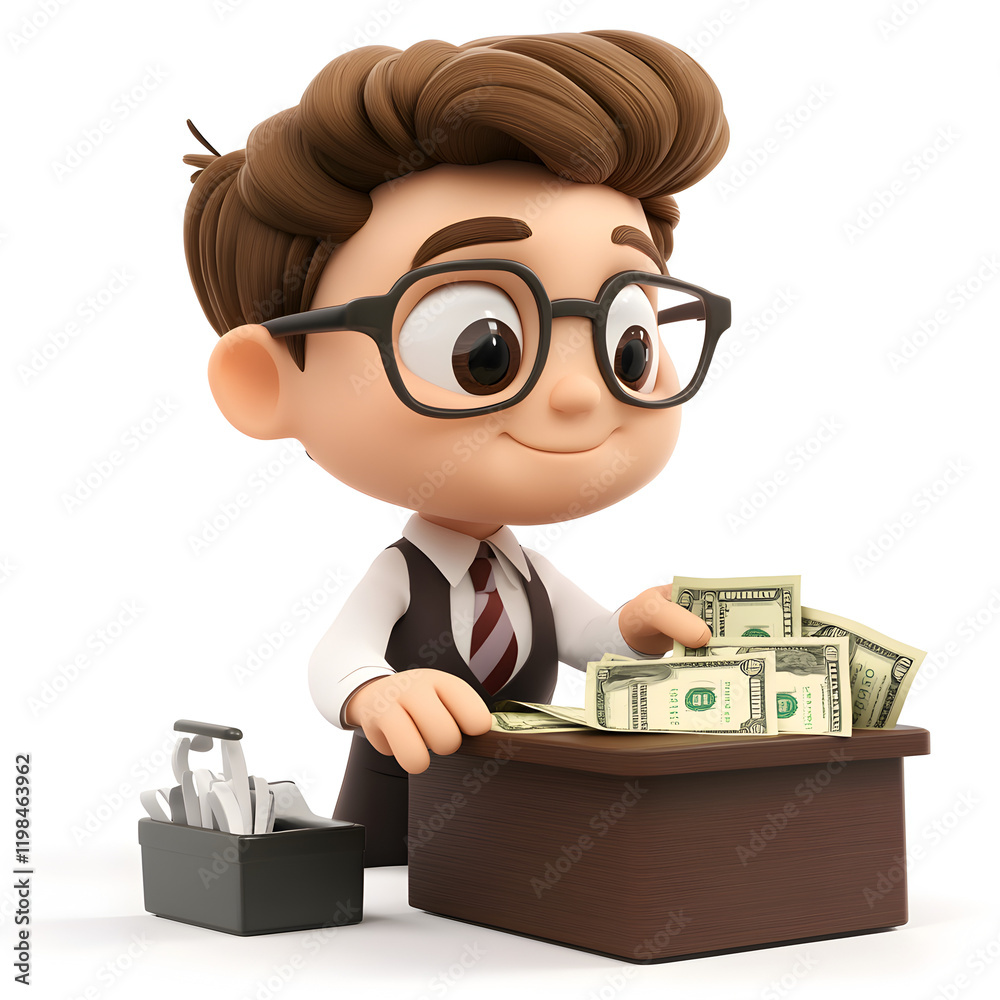 Business success story young entrepreneur counting cash at desk office ...