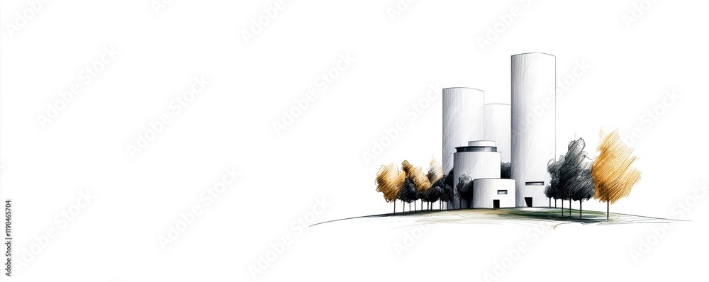 Engineer project idea. A modern architectural design showcasing silos ...