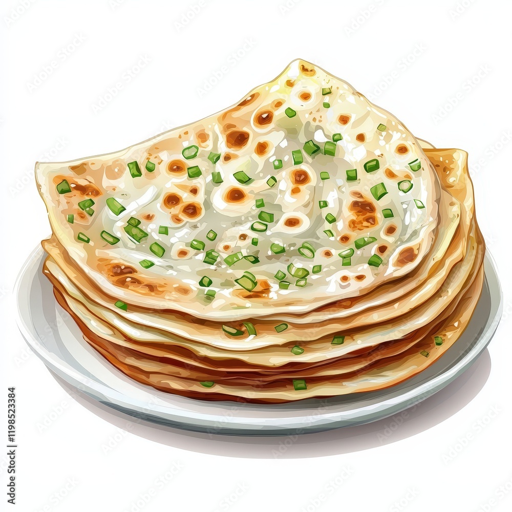 Chinese scallion pancakes cong you bing national cuisine dish isolated ...