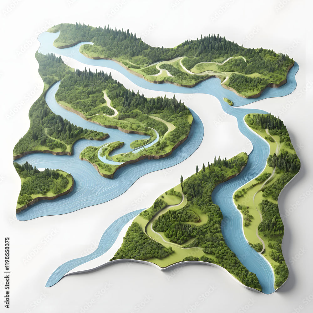 Hyper-detailed 3D Natural Map Mockup Stock Photo | Adobe Stock