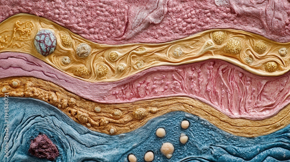 cross-sectional view of human skin, showing layers like the epidermis ...