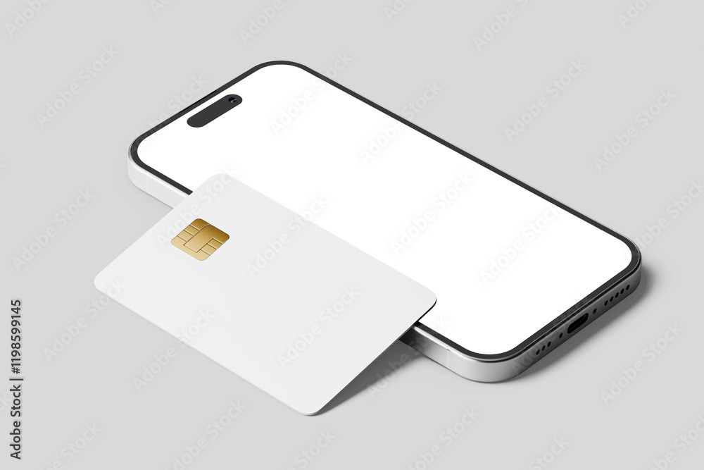 atm debit credit bank rectangular plastic card with smartphone digital ...