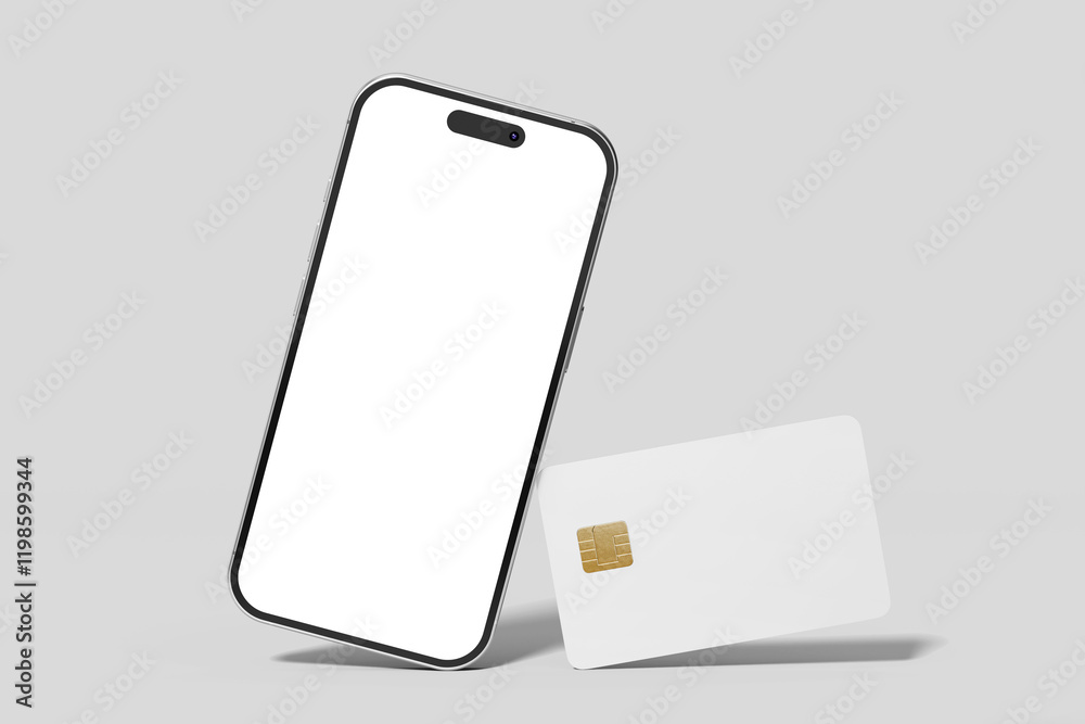 atm debit credit bank rectangular plastic card with smartphone digital ...