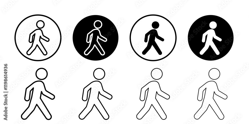 Walking icon black and white vector sign Stock Vector | Adobe Stock