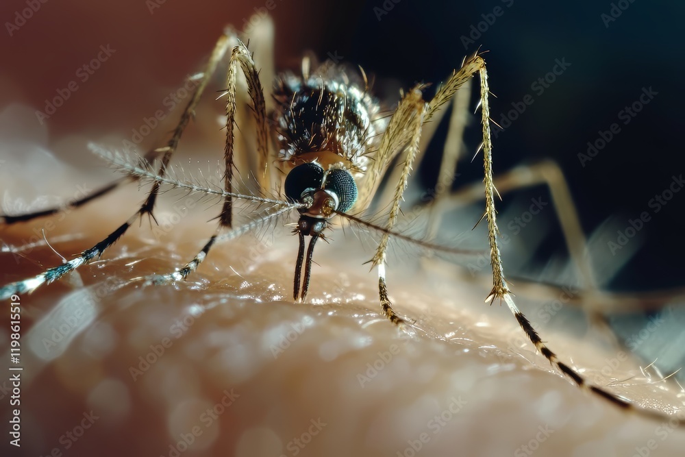 Microscopic Close-up of Mosquito on Human Skin - Disease Vector ...