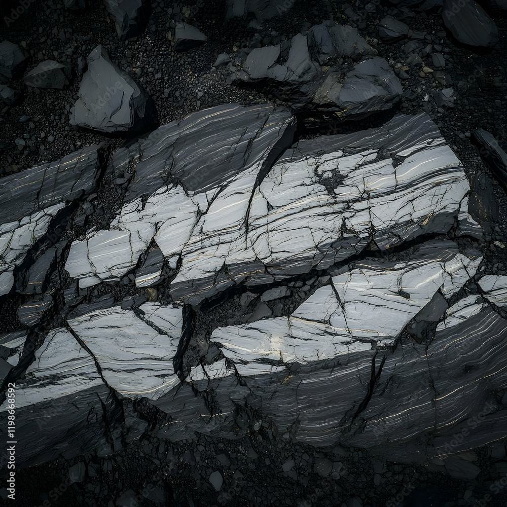 Cracked Black and Gray Rock Formation Shows Natural Texture in Nature's ...