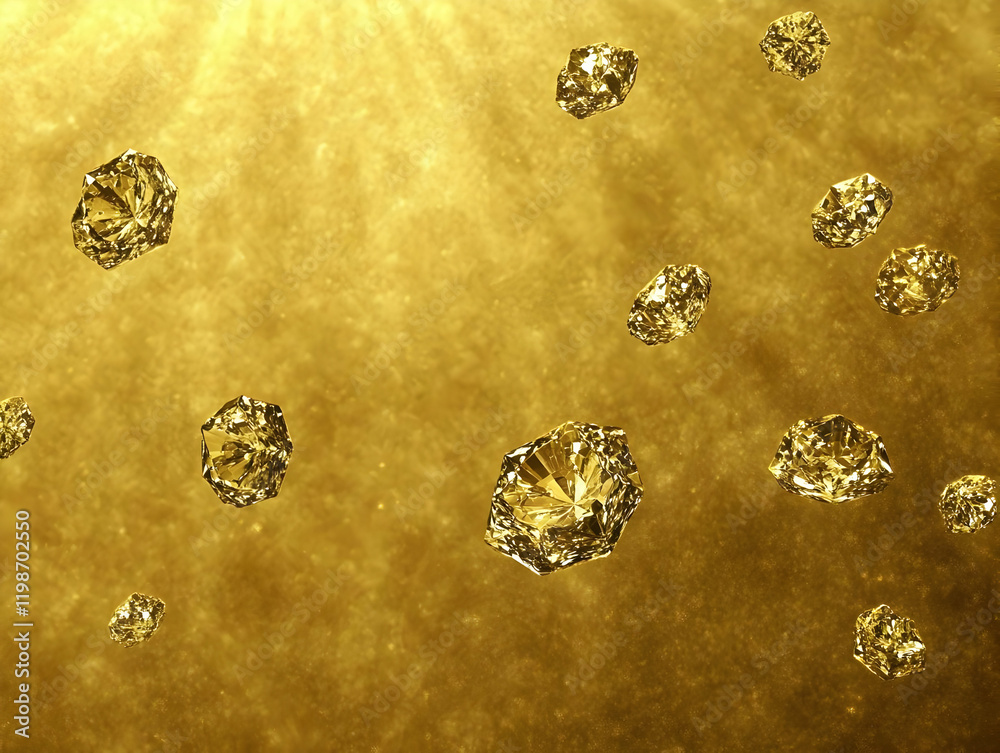 Golden Diamonds Falling on a Gold Glitter Background with Soft Light ...