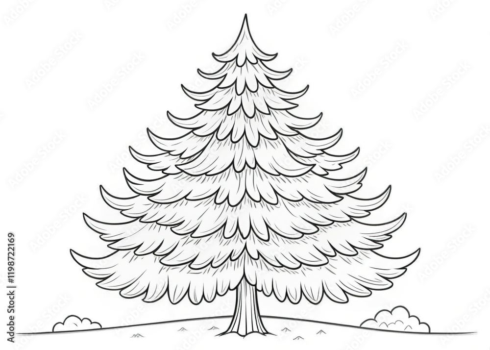 Pine Tree Coloring Page: Detailed Line Art for Kids, Nature ...