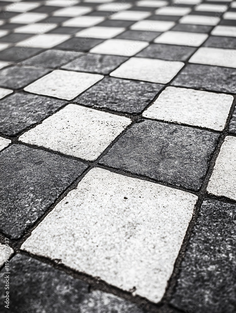Checkerboard pattern of black and white tiles creates a striking visual ...