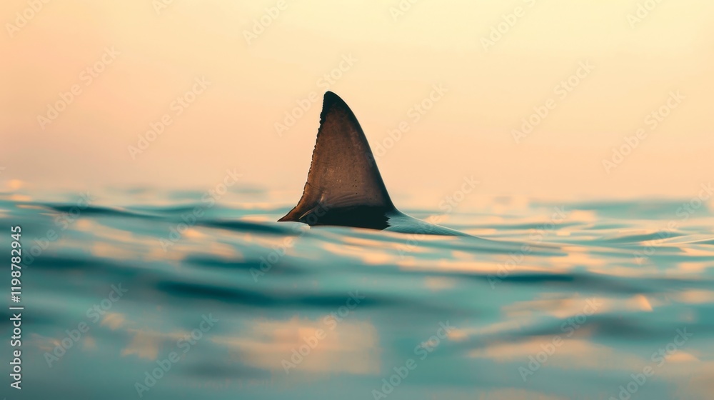 Shark Fin Breaks Surface, Signaling Predator's Presence in Water Stock ...