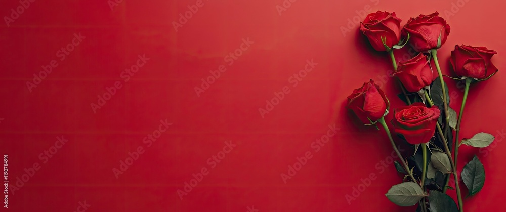 Red roses on red background with copy space and space for your message ...