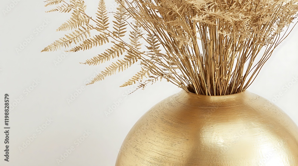 Gold vase with pampas grass, studio background, home decor Stock Photo ...