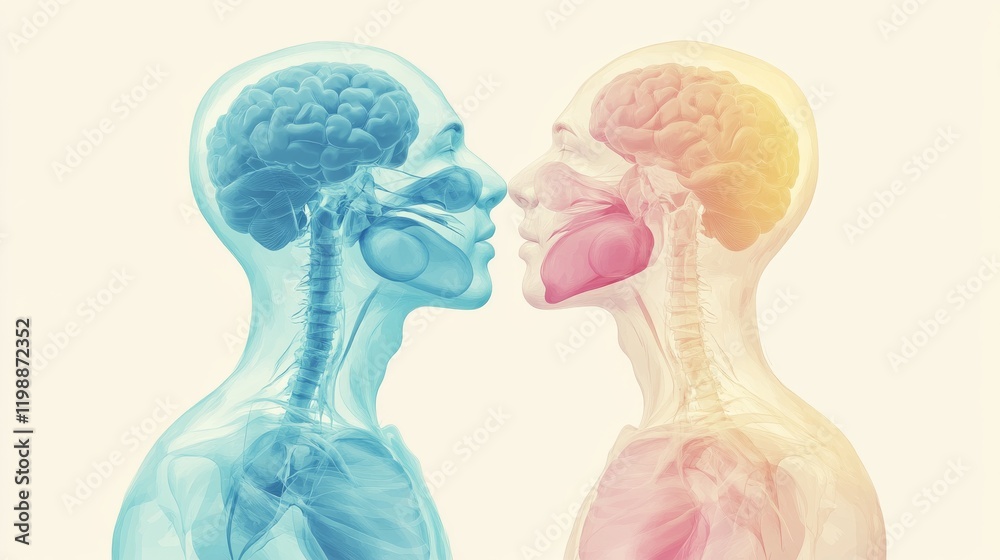 Anatomical breathing cycle diagram featuring dual human torso profiles ...