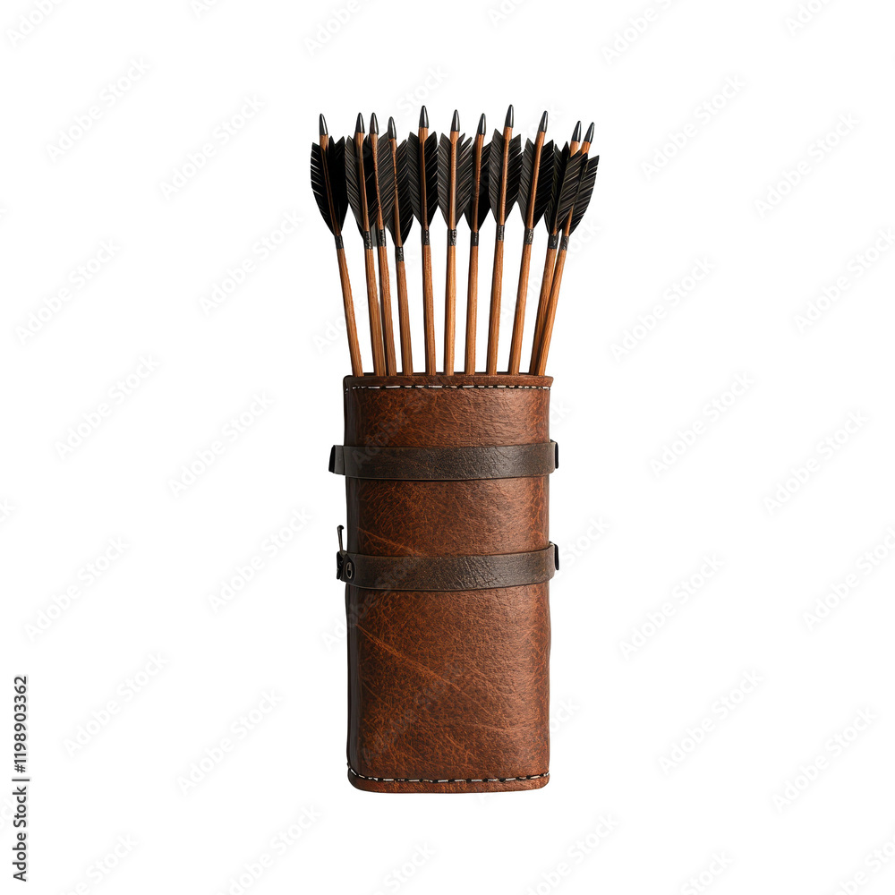 Leather Quiver with Arrows: A vintage brown leather quiver with a ...