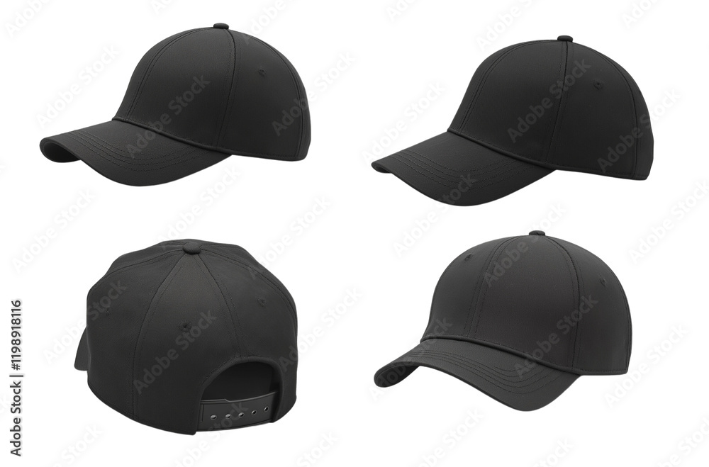 Black baseball cap mockup collection isolated on a transparent ...