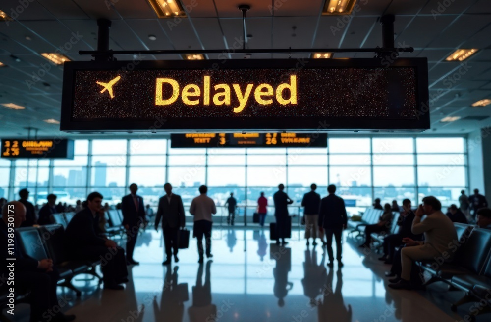 delayed flight announcement at airport gate Stock Photo | Adobe Stock