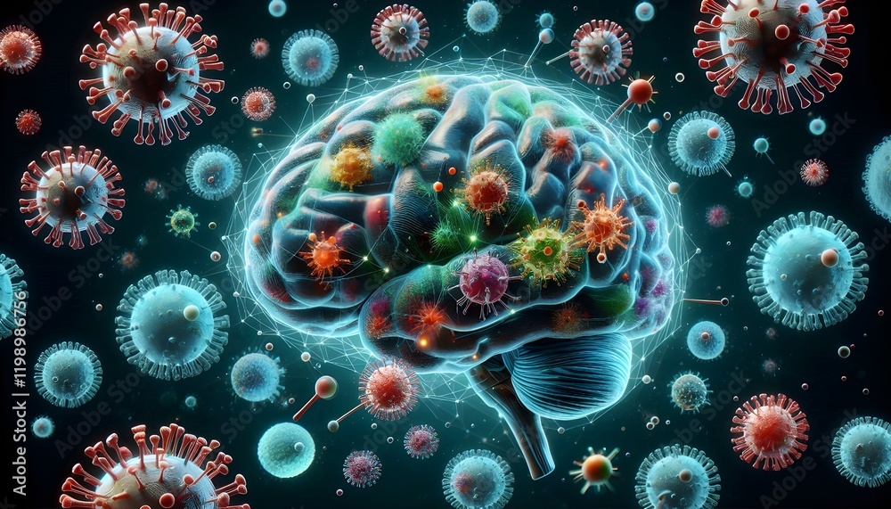 Brain viral infection, Viral meningitis and encephalitis. 3d ...