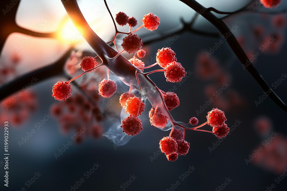 A microscopic view of tuberculosis bacteria inside a lung alveoli. The ...