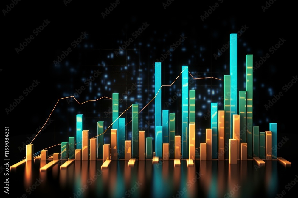 Ilustración de Stock Orange and teal bars chart and line graph are ...