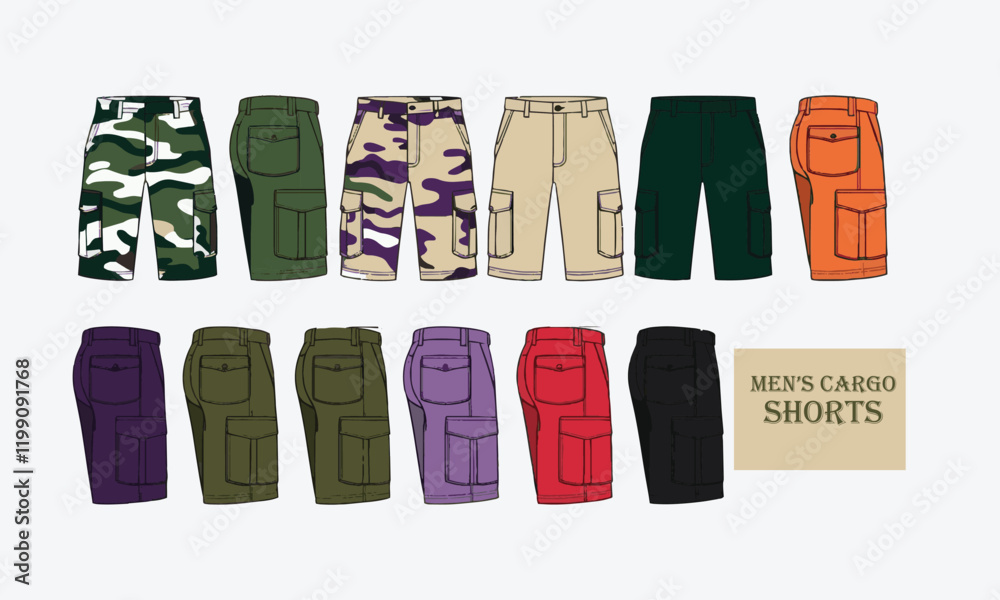 Modern Vector illustration of cargo shorts, Modern Short pants outlines ...